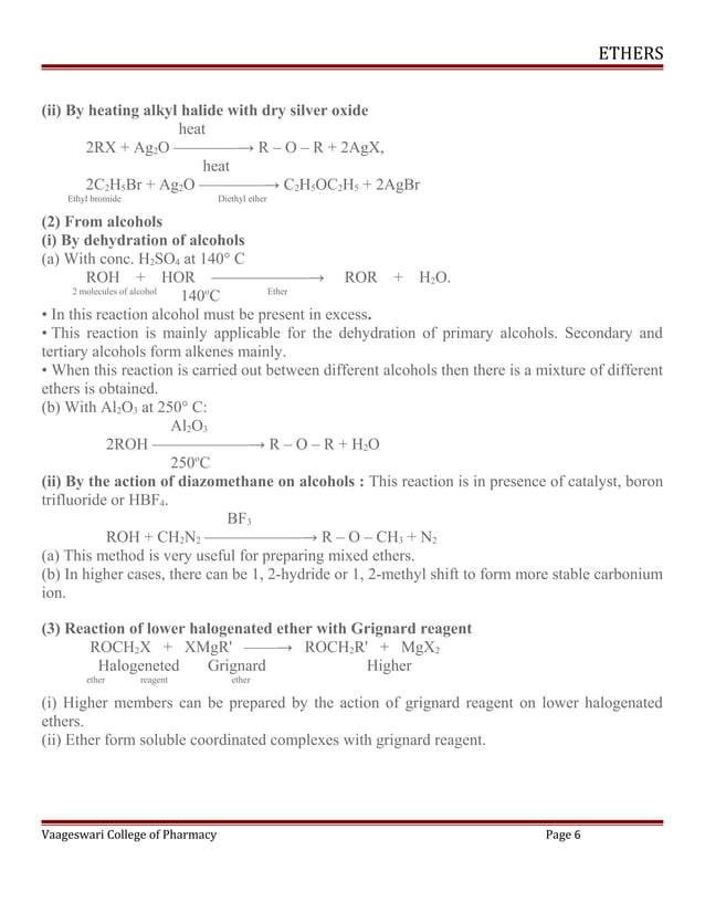 Ether notes | DOC | Chemistry | Science