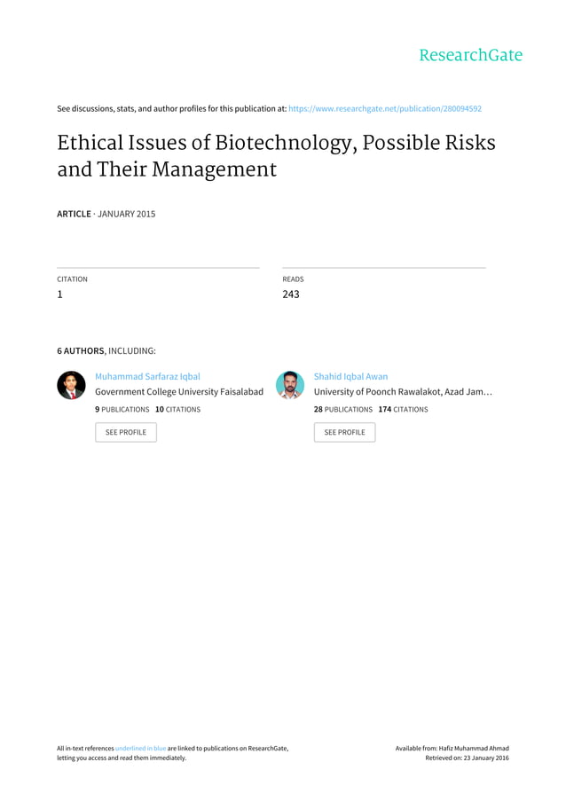 Ethicaal issues in biotechnology & solutions | PDF