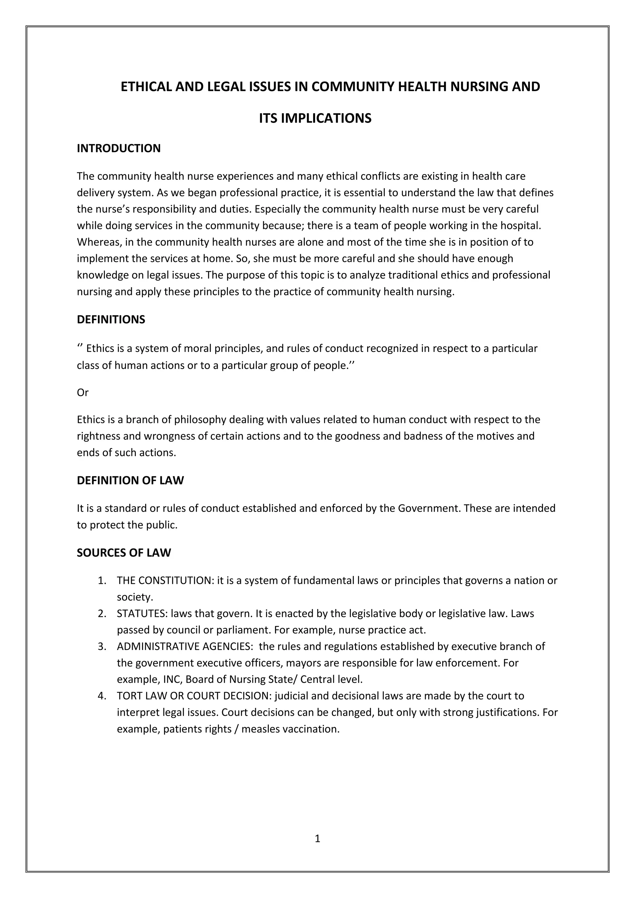 Ethical and legal issues in community health nursing and | DOCX