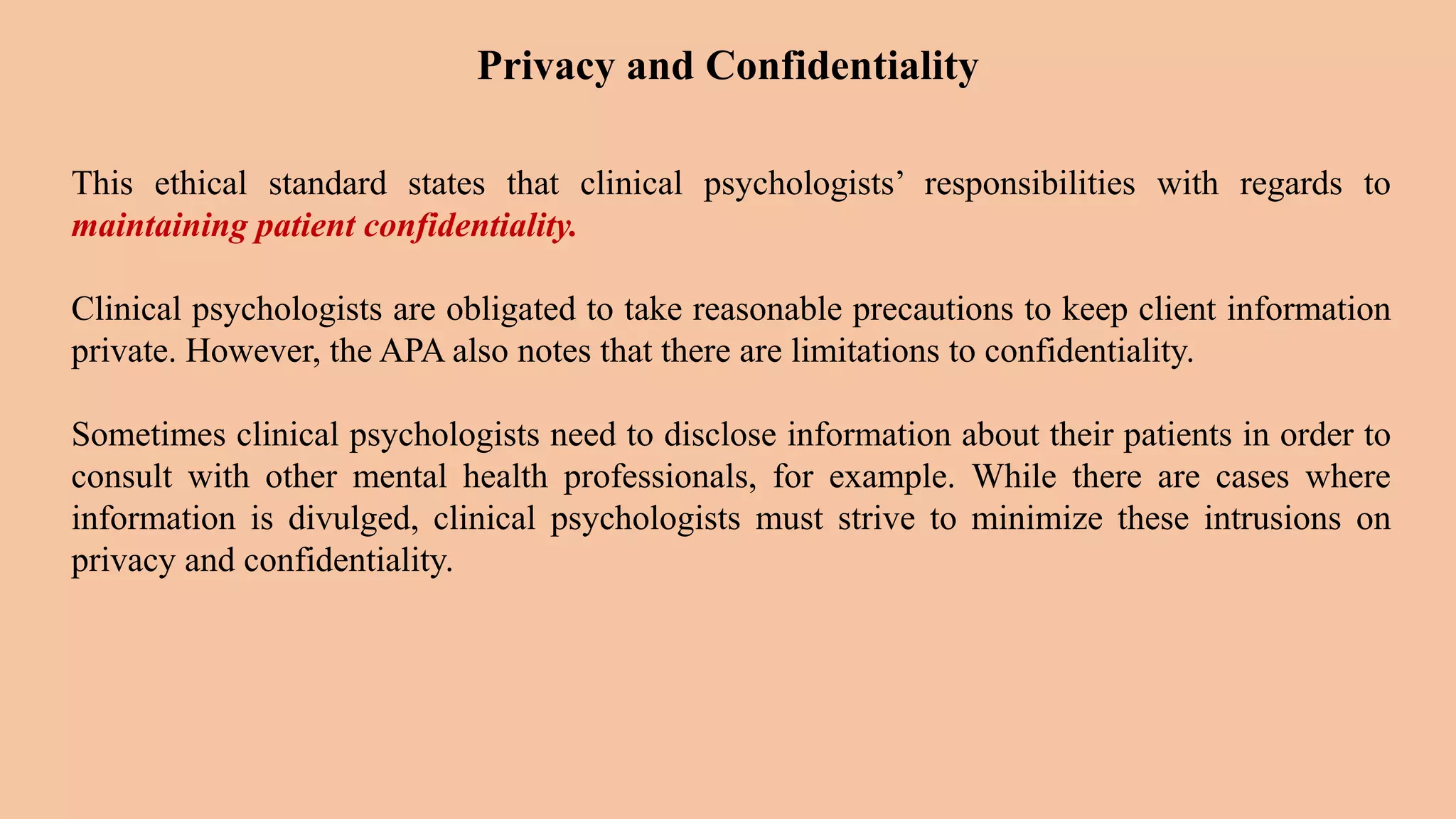 Ethical and legal issues in clinical psychology (according to ethics ...