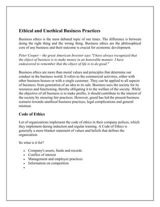 Ethical and unethical business practices | DOCX