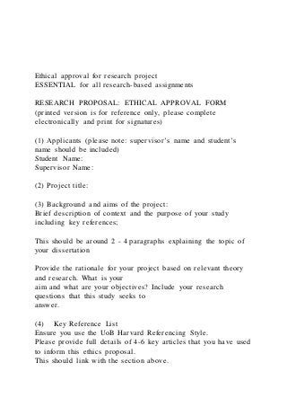 Ethical approval for research project ESSENTIAL for all rese | PDF
