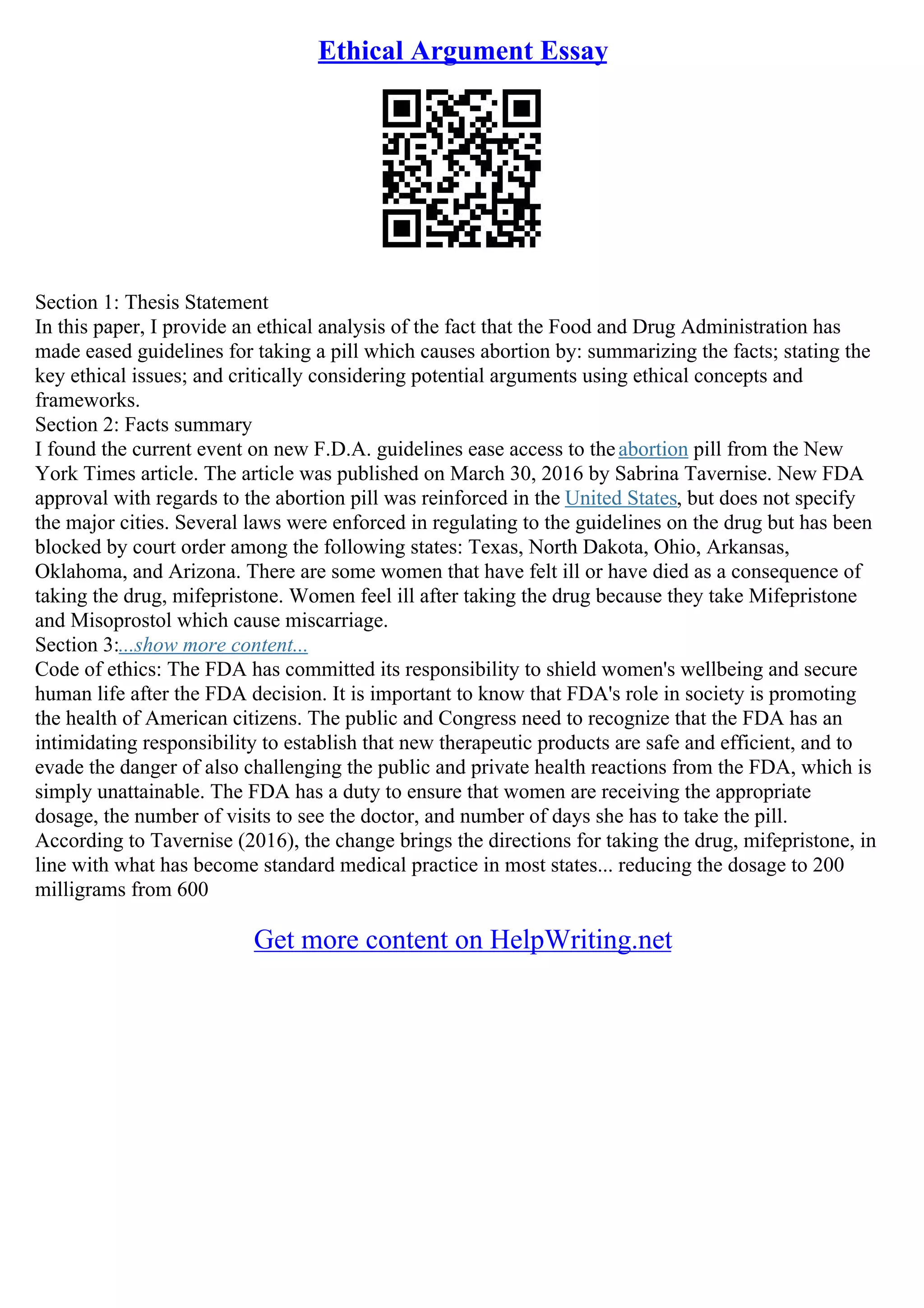 Ethical Argument Essay | PDF