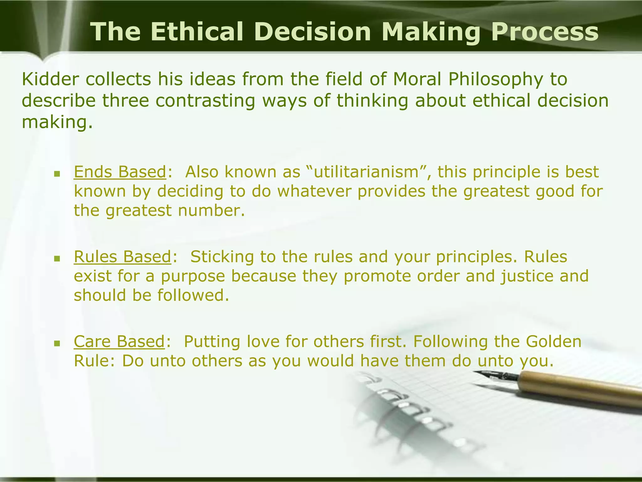 Kidder's Ethical Decision Making Checkpoints | PPTX