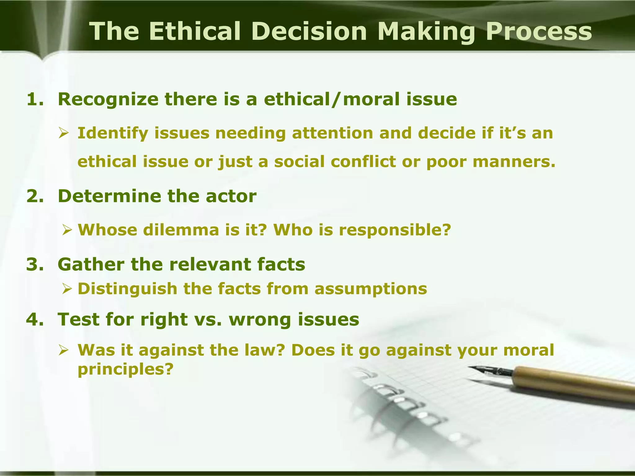 Kidder's Ethical Decision Making Checkpoints | PPTX