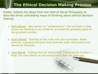 Kidder's Ethical Decision Making Checkpoints | PPTX
