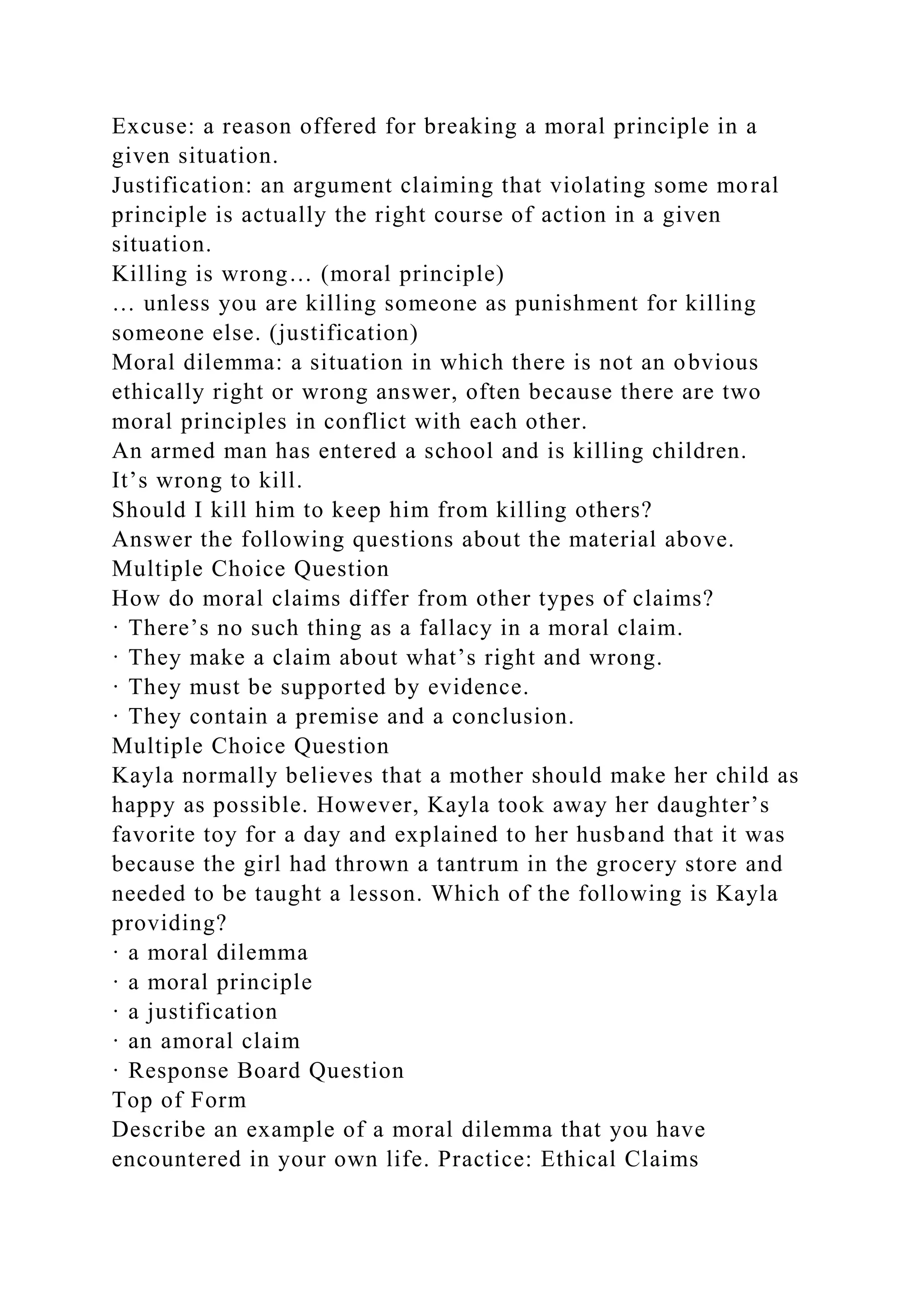 Ethical ClaimsBoth ethics and morals involve considerations abou.docx