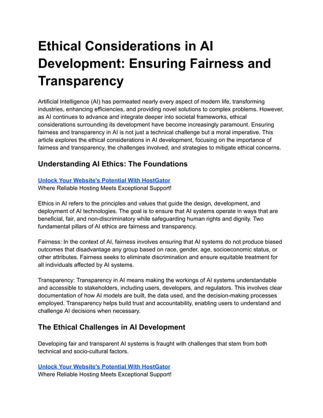 Ethical Considerations in AI Development- Ensuring Fairness and ... Ethical Considerations in AI Development- Ensuring Fairness and ...