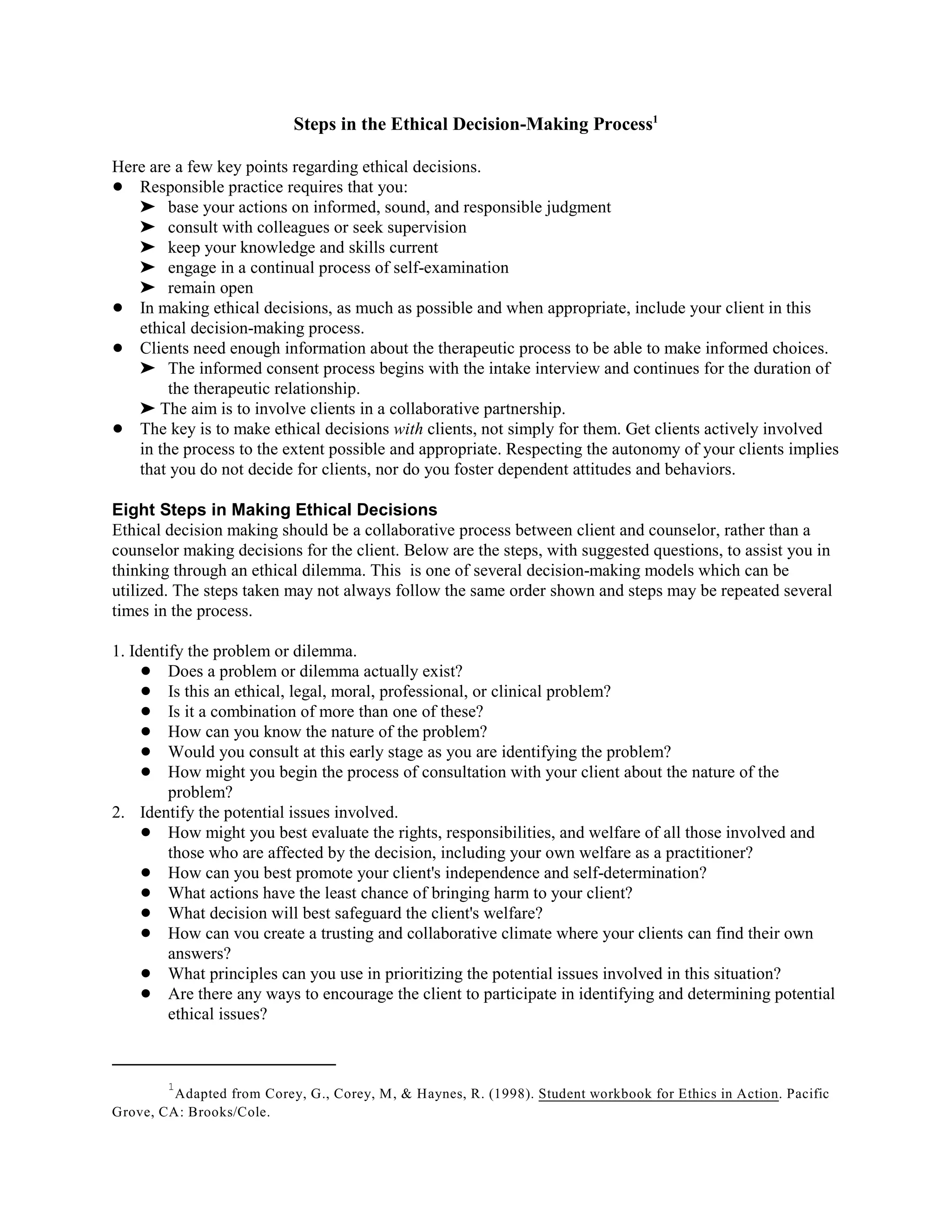 Ethical decision making (corey et al) | PDF
