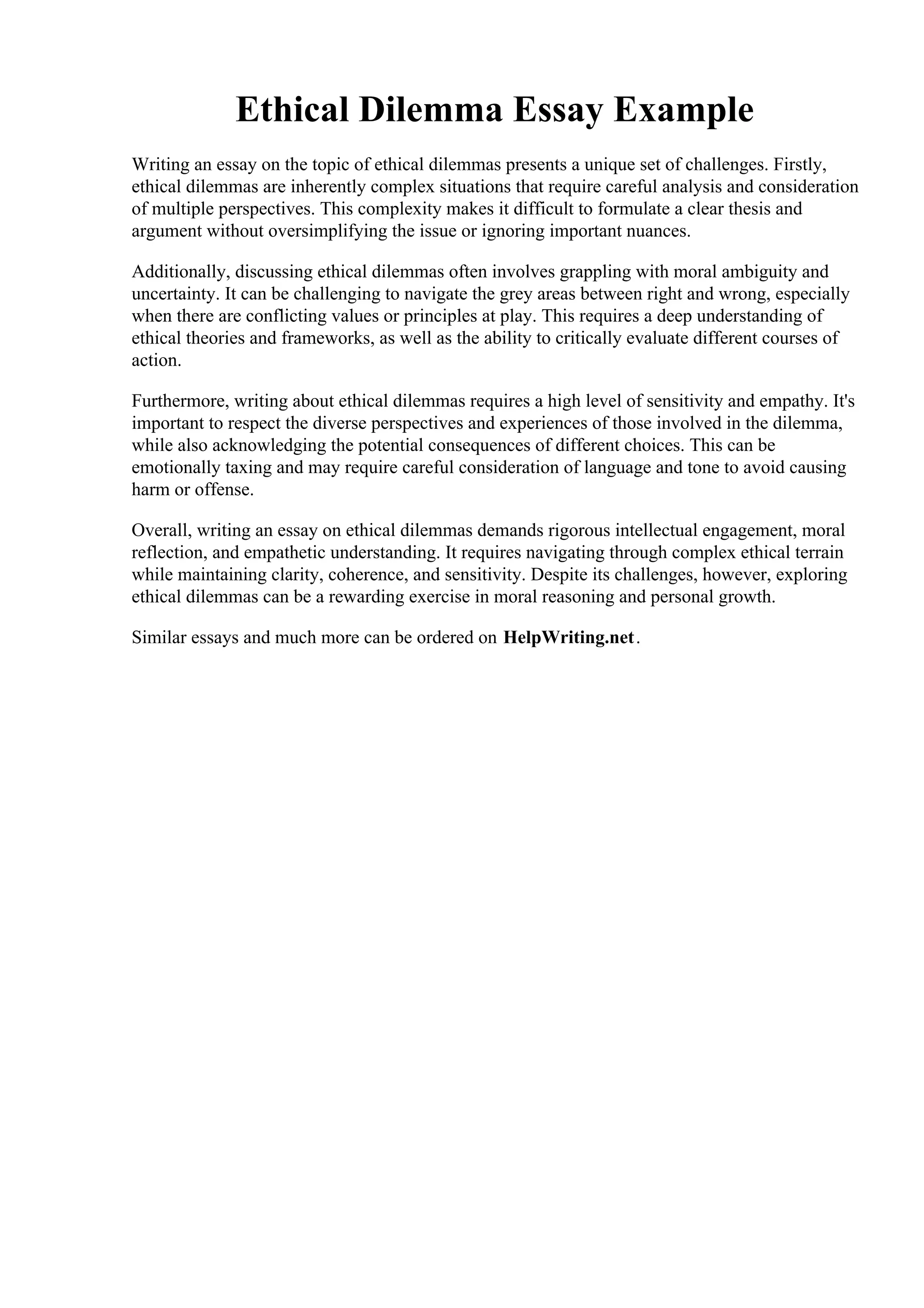 Ethical Dilemma Essay Example | PDF