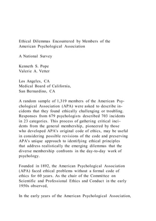Ethical Dilemmas Encountered by Members of theAmerican Psych | PDF