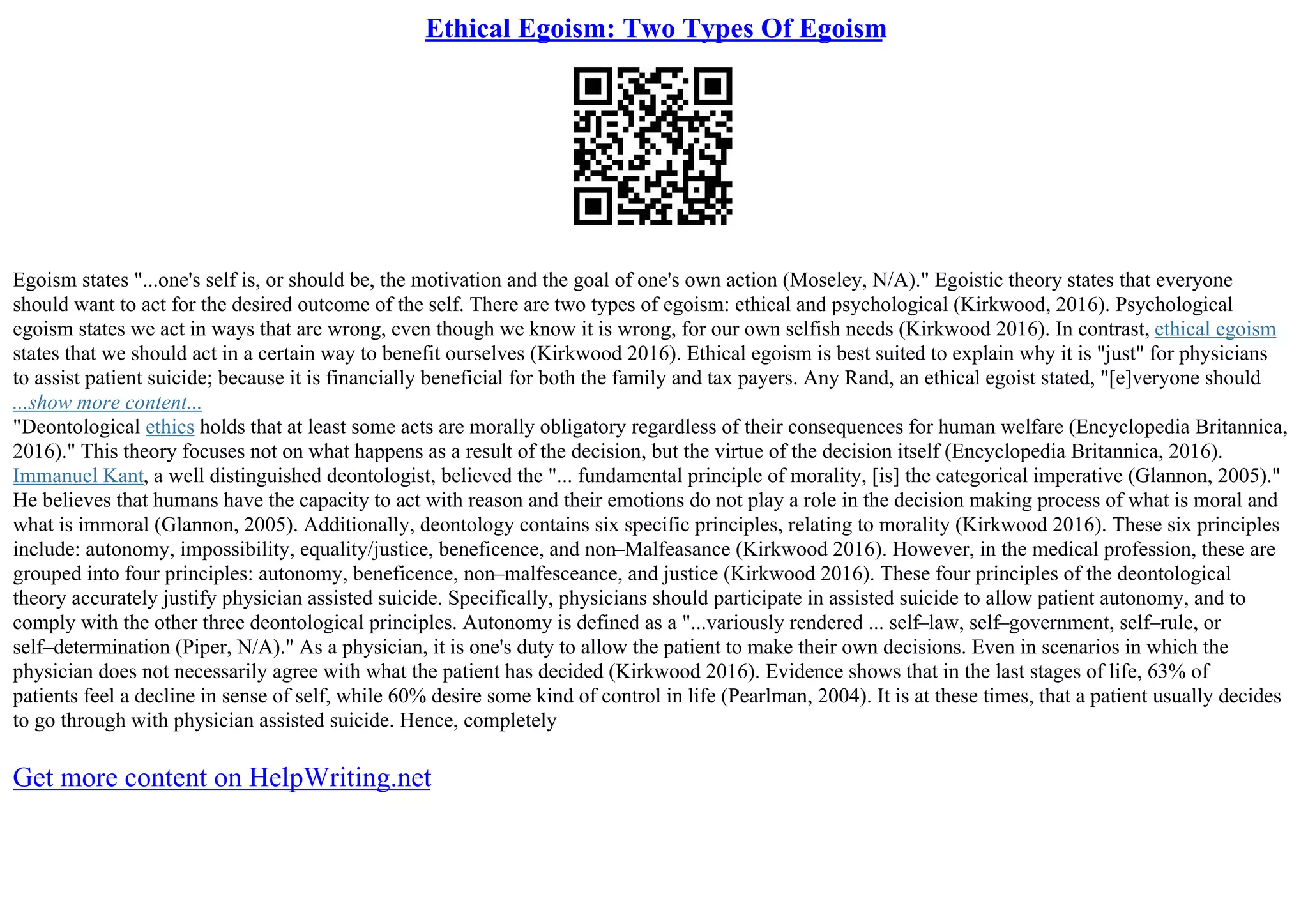 Ethical Egoism | PDF