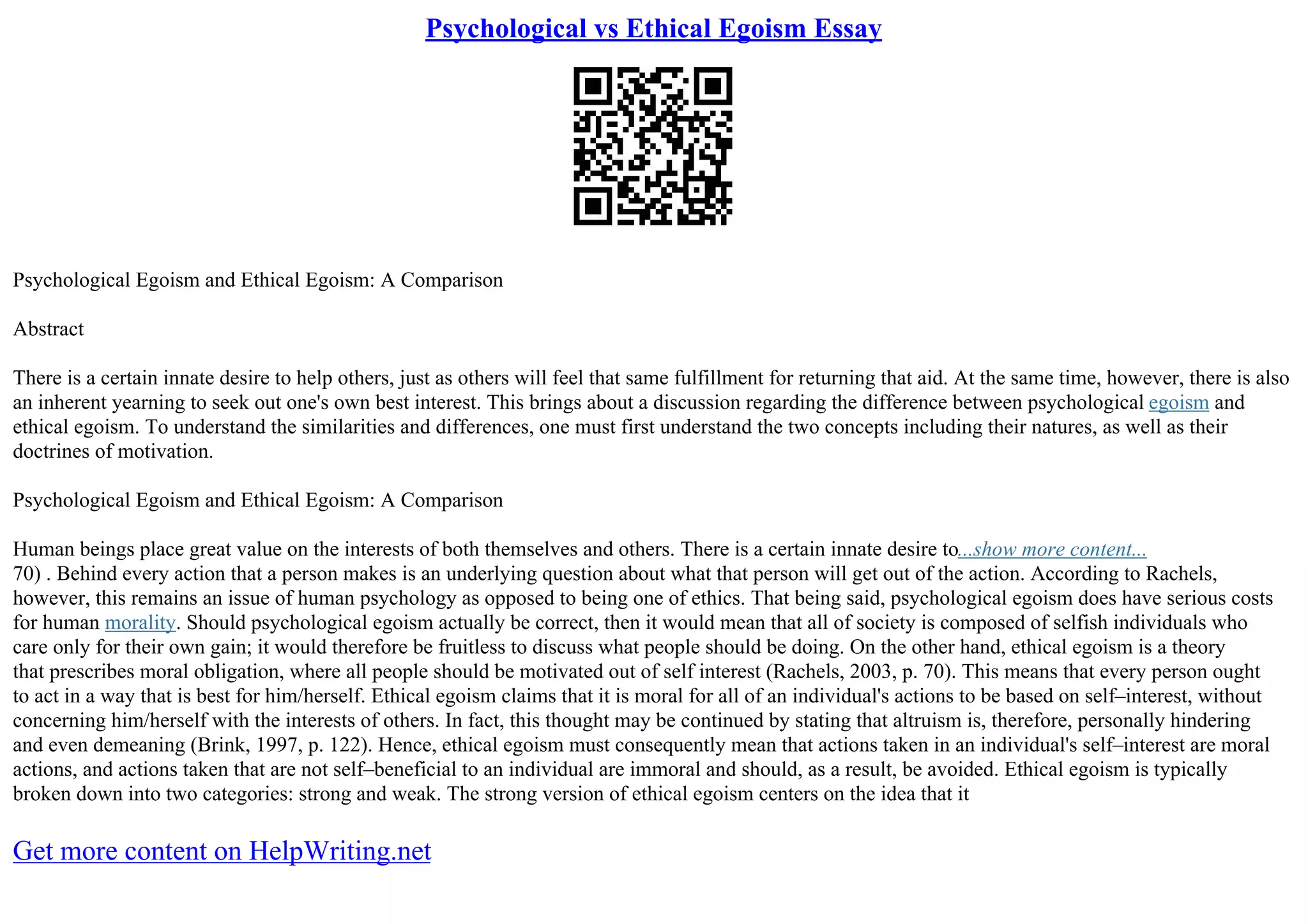 Ethical Egoism | PDF