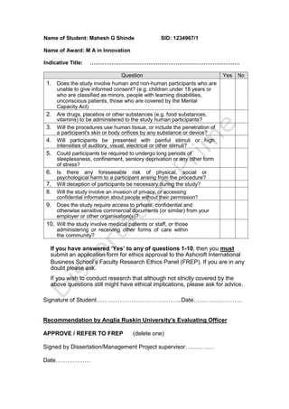 Ethics Approval in Research Sample | PDF