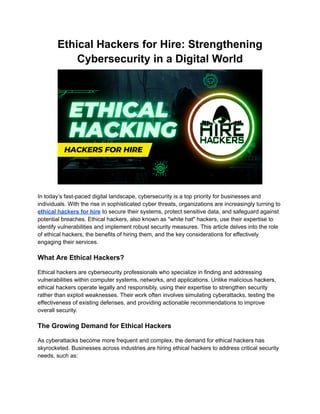 Guide for Finding Ethical Hackers for Hire Online | PDF