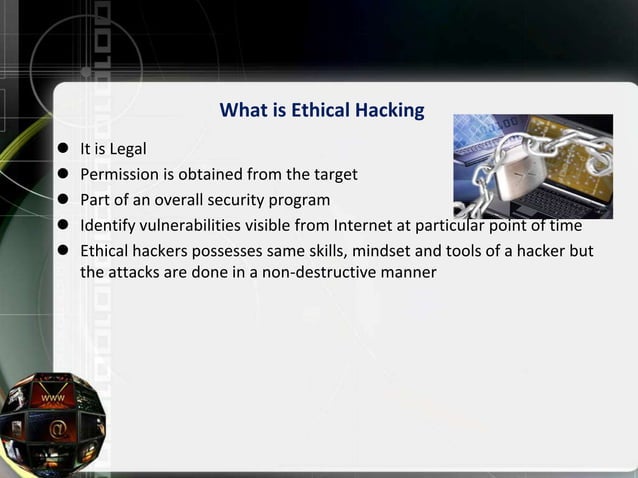 Ethical hacking - Good Aspect of Hacking | PPTX | Information and Network Security | Computing