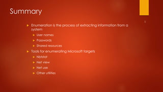 Ethical hacking Chapter 7 - Enumeration - Eric Vanderburg | PPTX