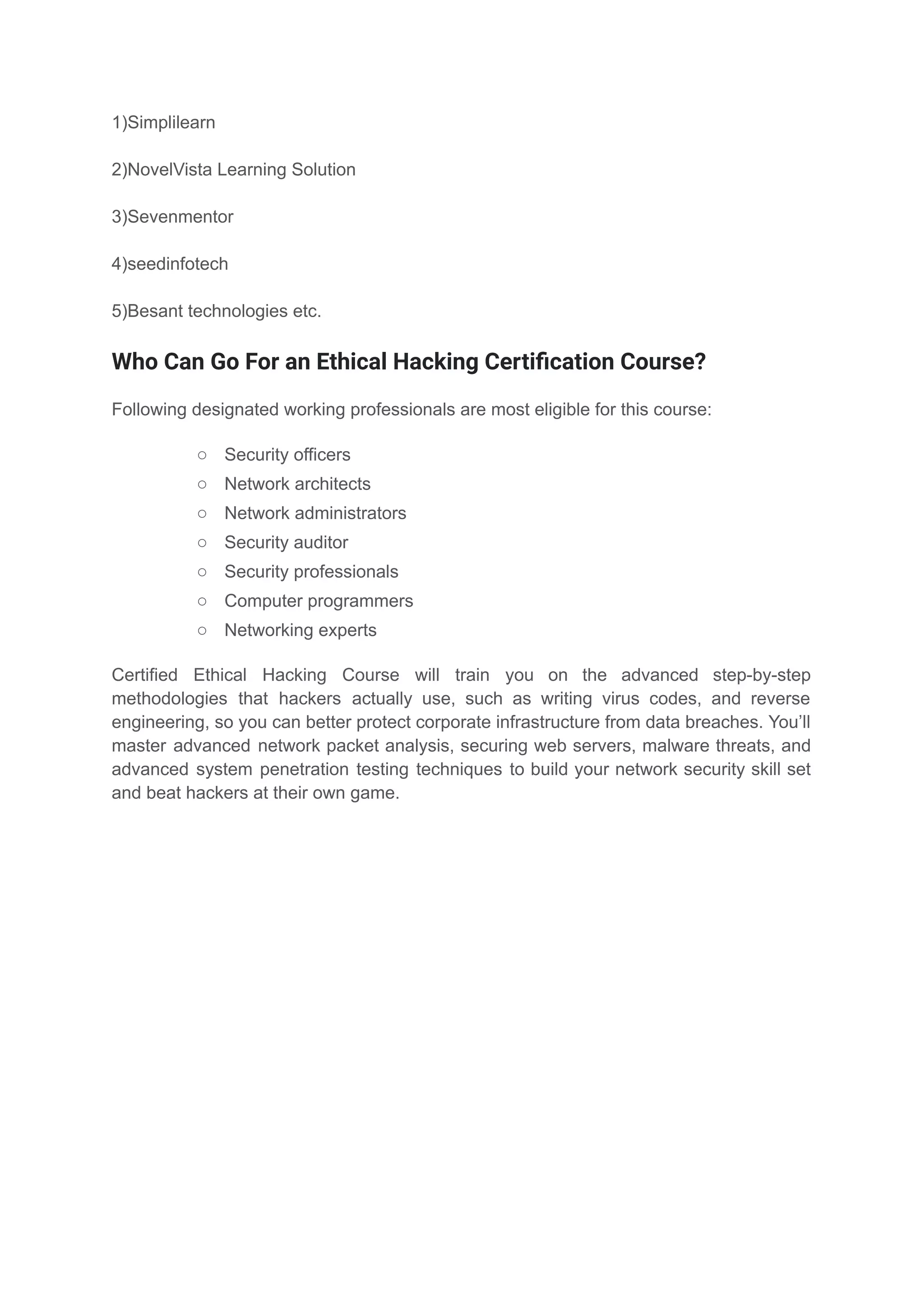 Ethical Hacking Certification Course | PDF | Free Download