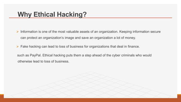 Ethical hacking Chapter 1 - Overview.pptx | Information and Network Security | Computing