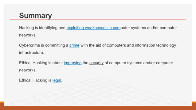 Ethical hacking Chapter 1 - Overview.pptx | Information and Network Security | Computing