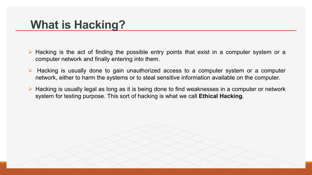 Ethical hacking Chapter 1 - Overview.pptx | Information and Network Security | Computing