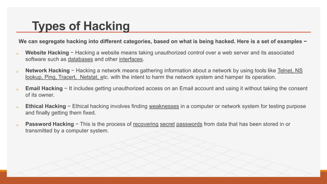 Ethical hacking Chapter 1 - Overview.pptx | Information and Network Security | Computing