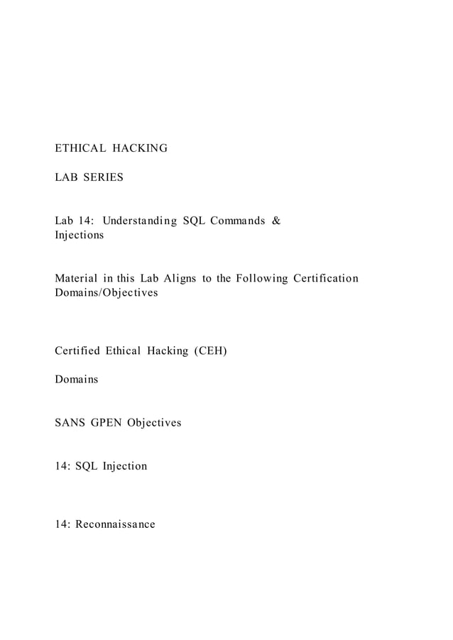 Ethical hacking lab series lab 14 understan | PDF