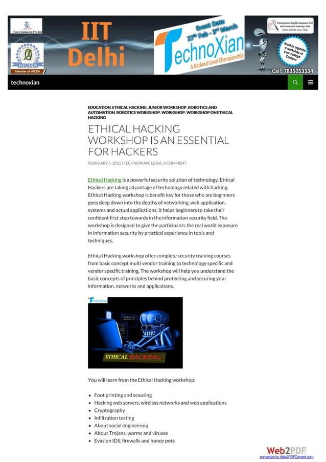 Ethical Hacking Workshop is an essential for hackers | PDF
