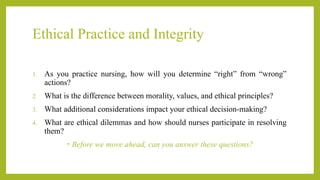 Ethical Integrity in healthcare landscape | PPT