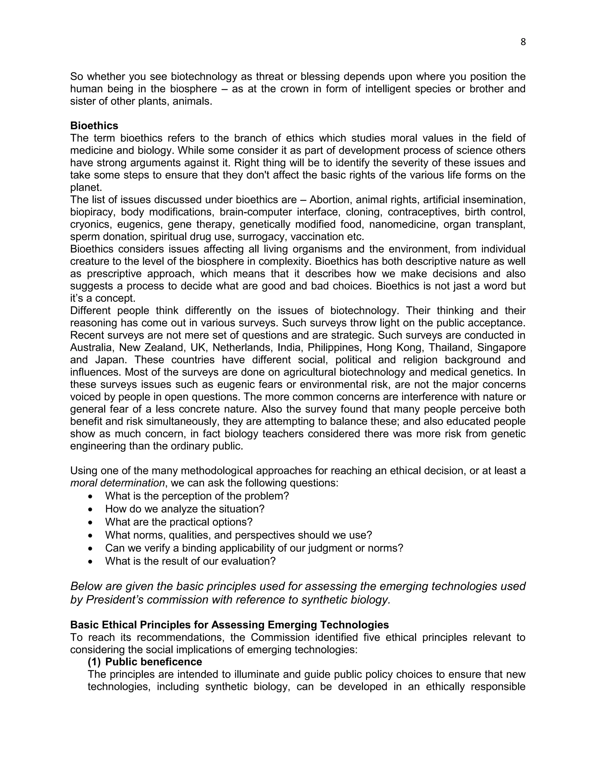 Ethical issues in biotechnology | PDF