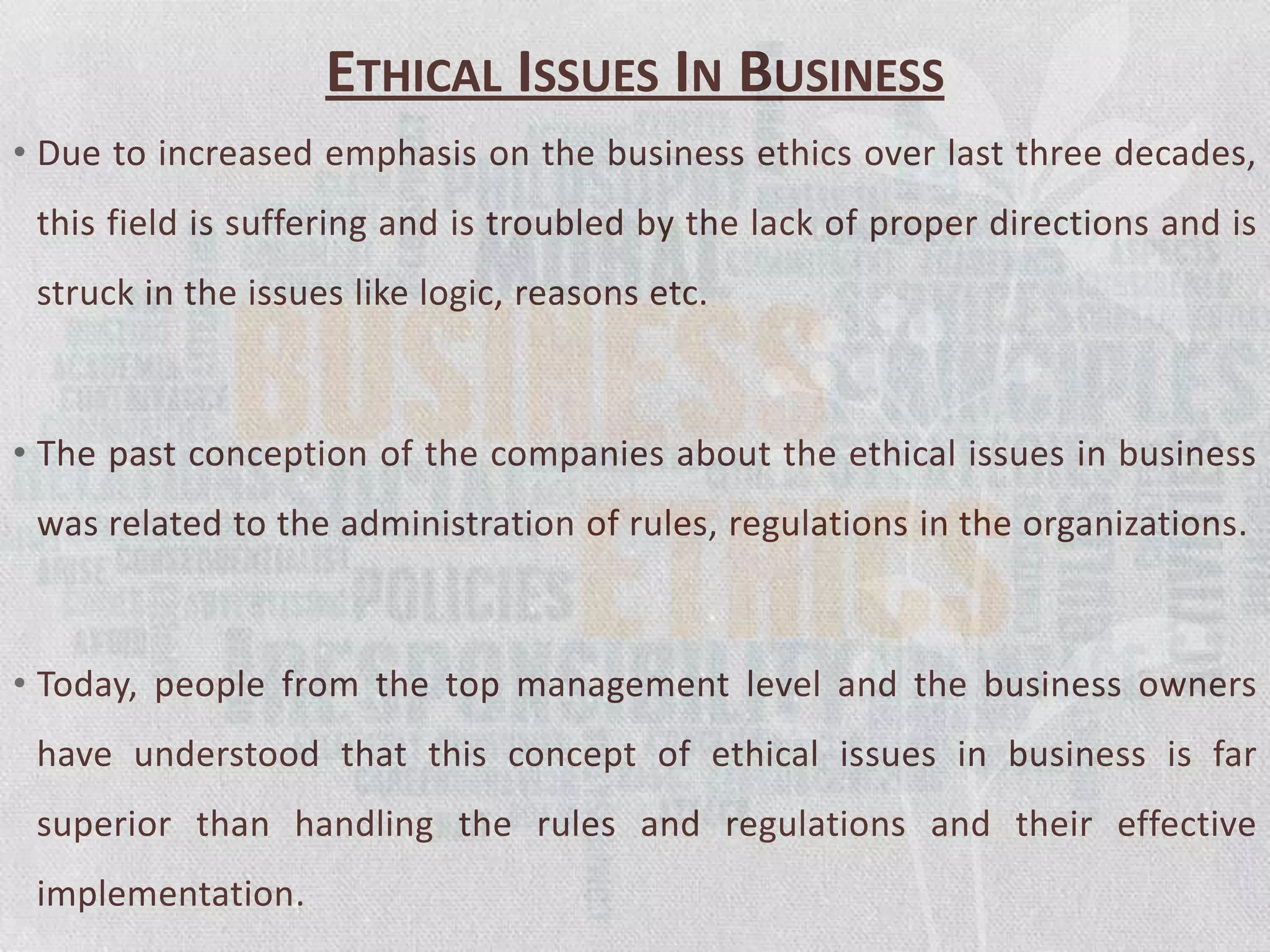 Ethical issues in business | PPTX