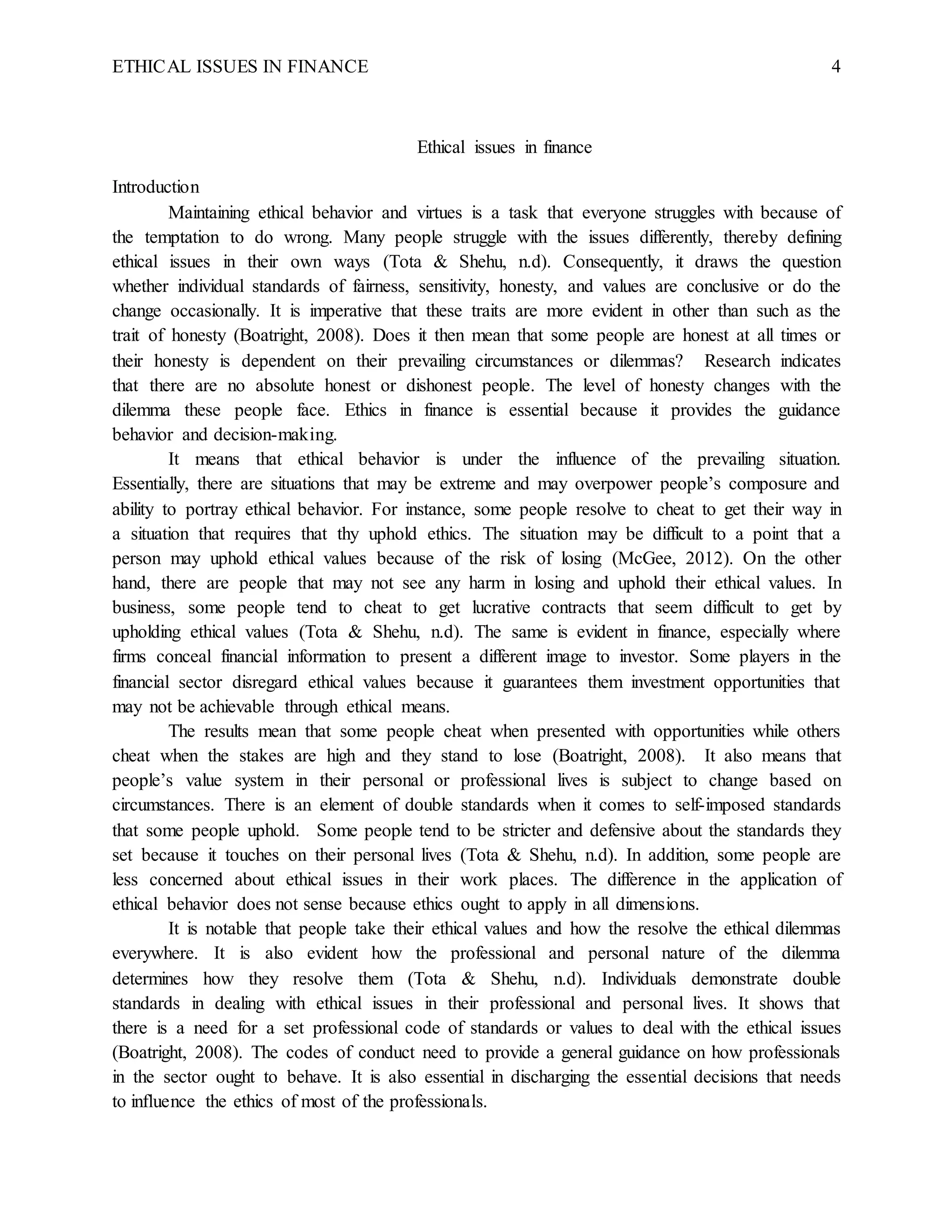 Ethical issues in finance | DOC
