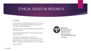 Ethical issues in psychological research | PPTX