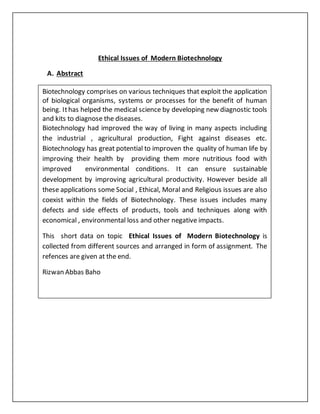 Ethical issues in biotechnology | DOCX