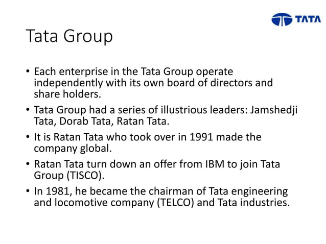 ETHICAL LEADERSHIP: RATAN TATA AND INDIA’S TATA GROUP | PPTX | Mergers ...