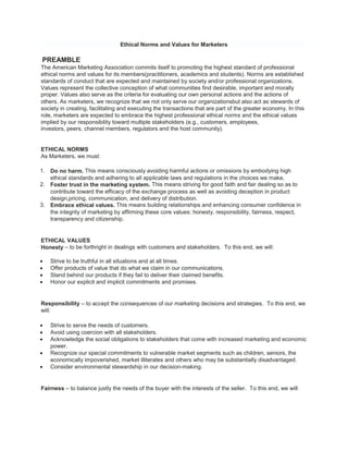 Ethical norms and values for marketers | PDF
