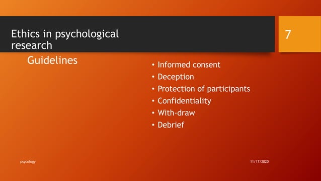 Ethical principles in psychological research | PPTX