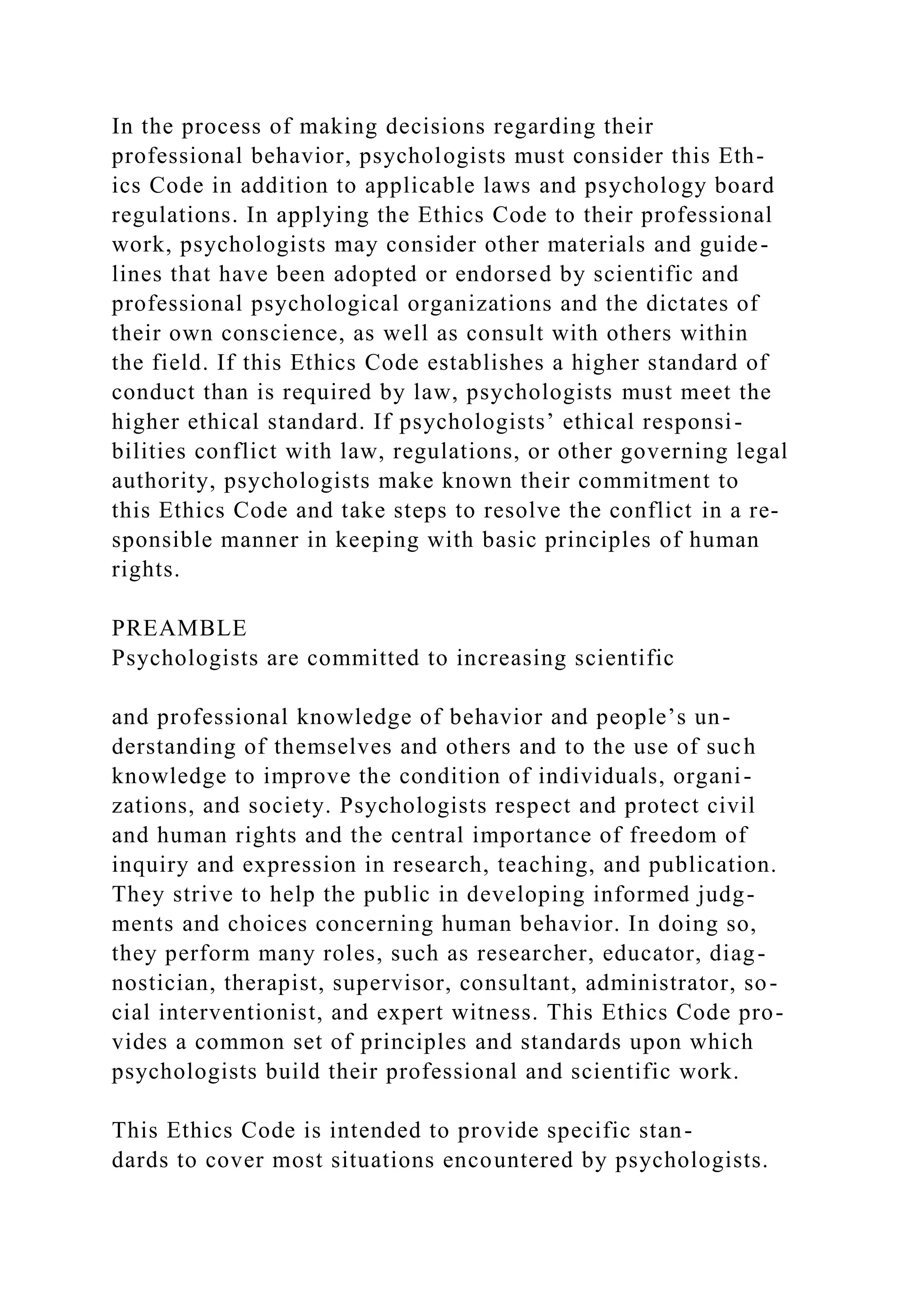 Ethical PrinciPlEs of Psychologists and codE of conduct.docx