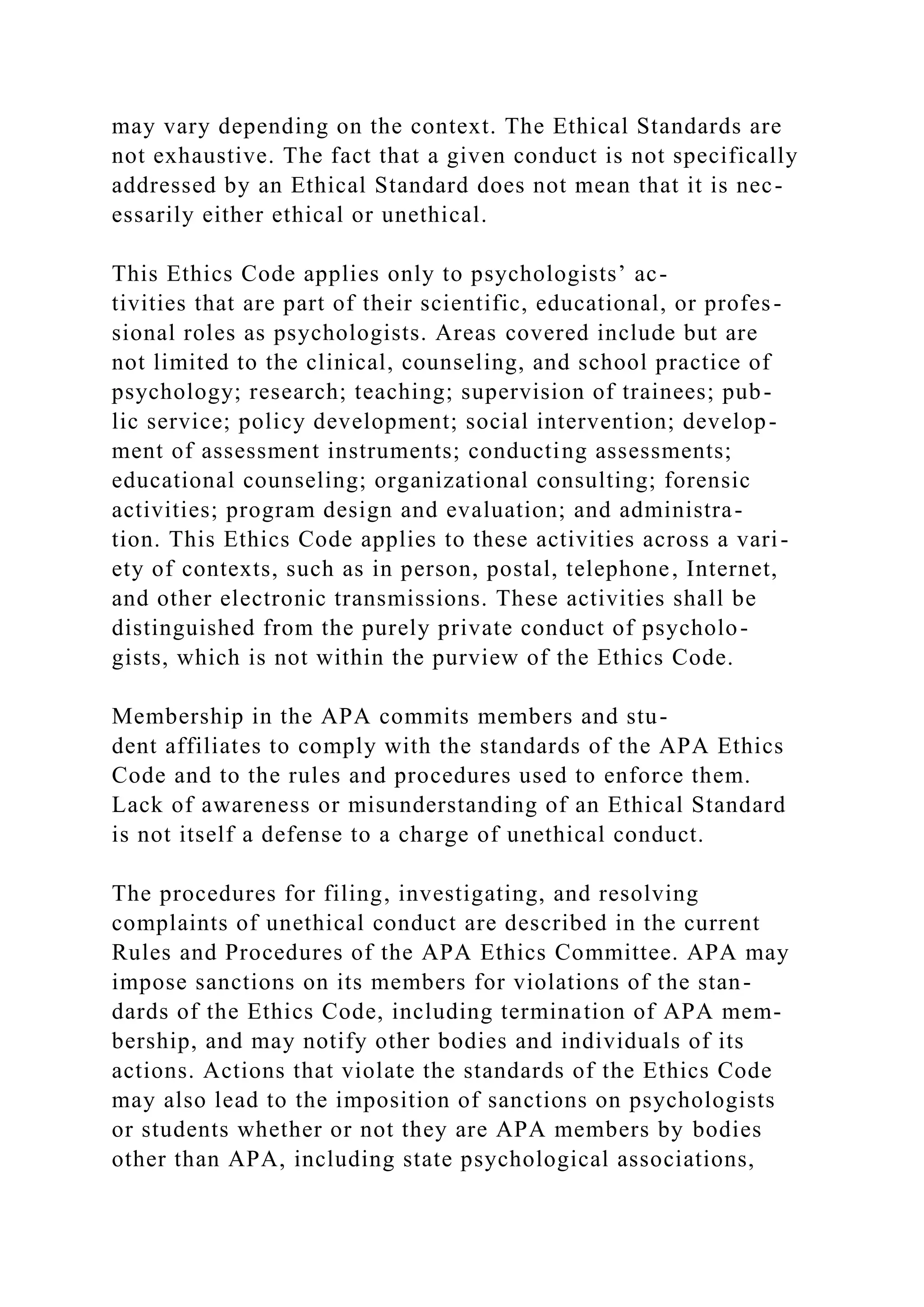 Ethical PrinciPlEs of Psychologists and codE of conduct.docx