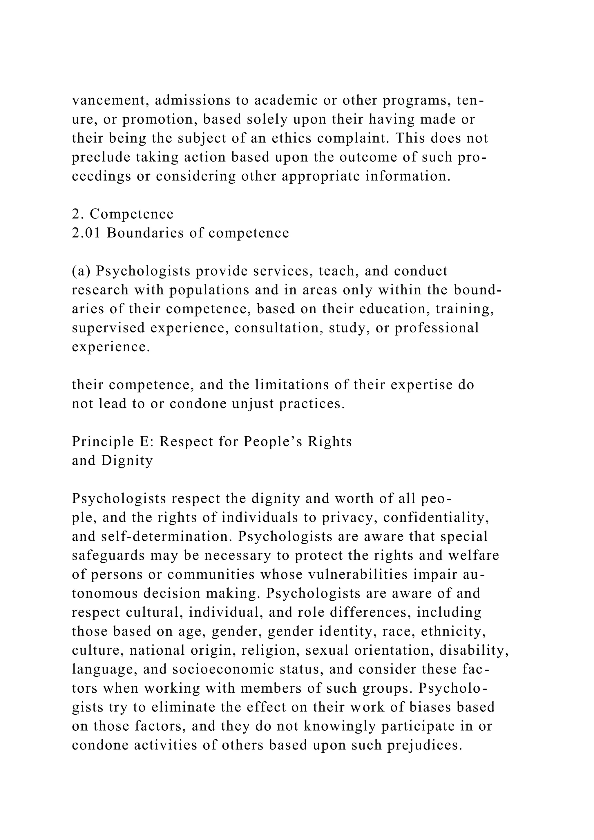 Ethical PrinciPlEs of Psychologists and codE of conduct.docx | Law