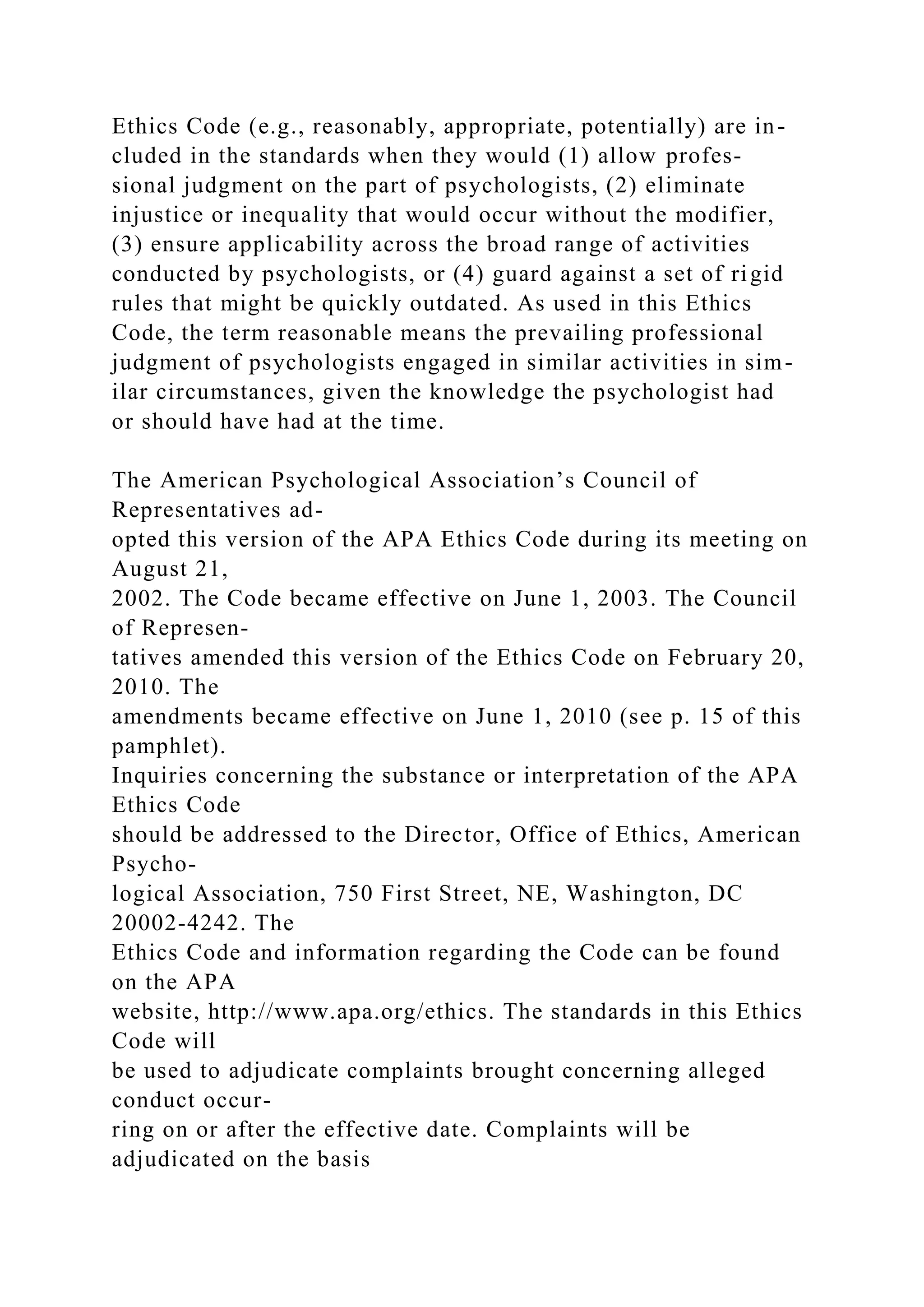 Ethical PrinciPlEs of Psychologists and codE of conduct.docx