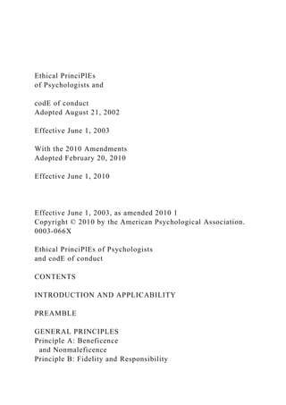 Ethical PrinciPlEs of Psychologists and codE of conduct.docx | Law