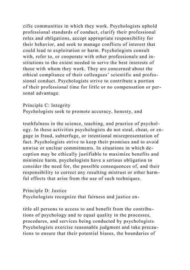 Ethical PrinciPlEs of Psychologists and codE of conduct.docx | Law