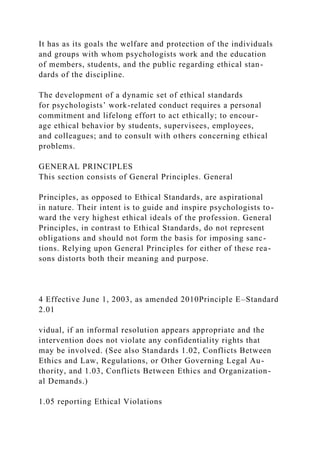 Ethical PrinciPlEs of Psychologists and codE of conduct.docx | Law