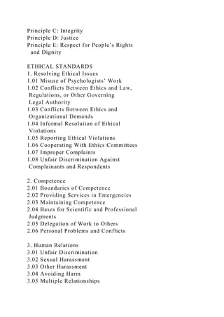 Ethical PrinciPlEs of Psychologists and codE of conduct.docx | Law