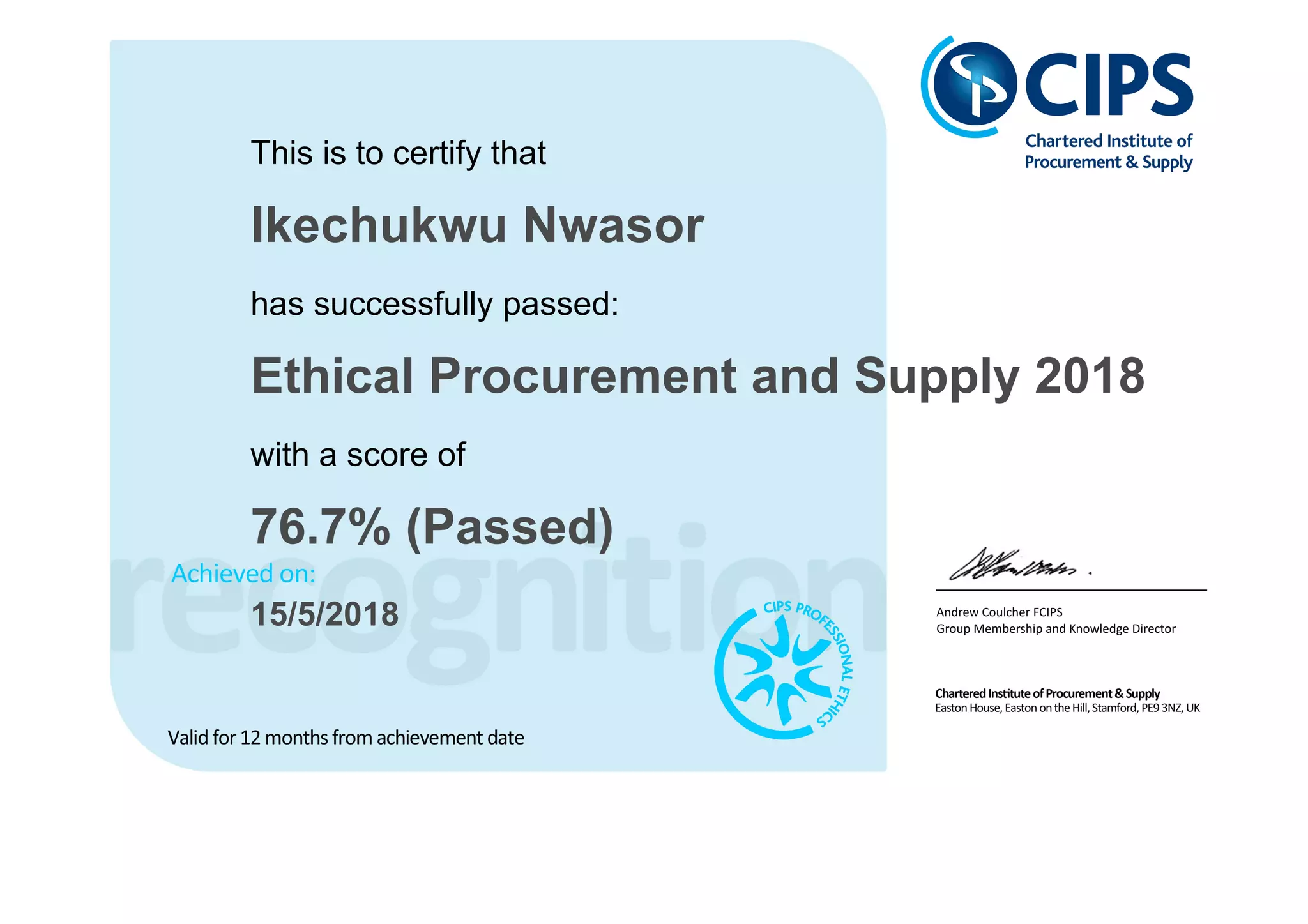 Ethical procurement and supply 2018 certificate | PDF