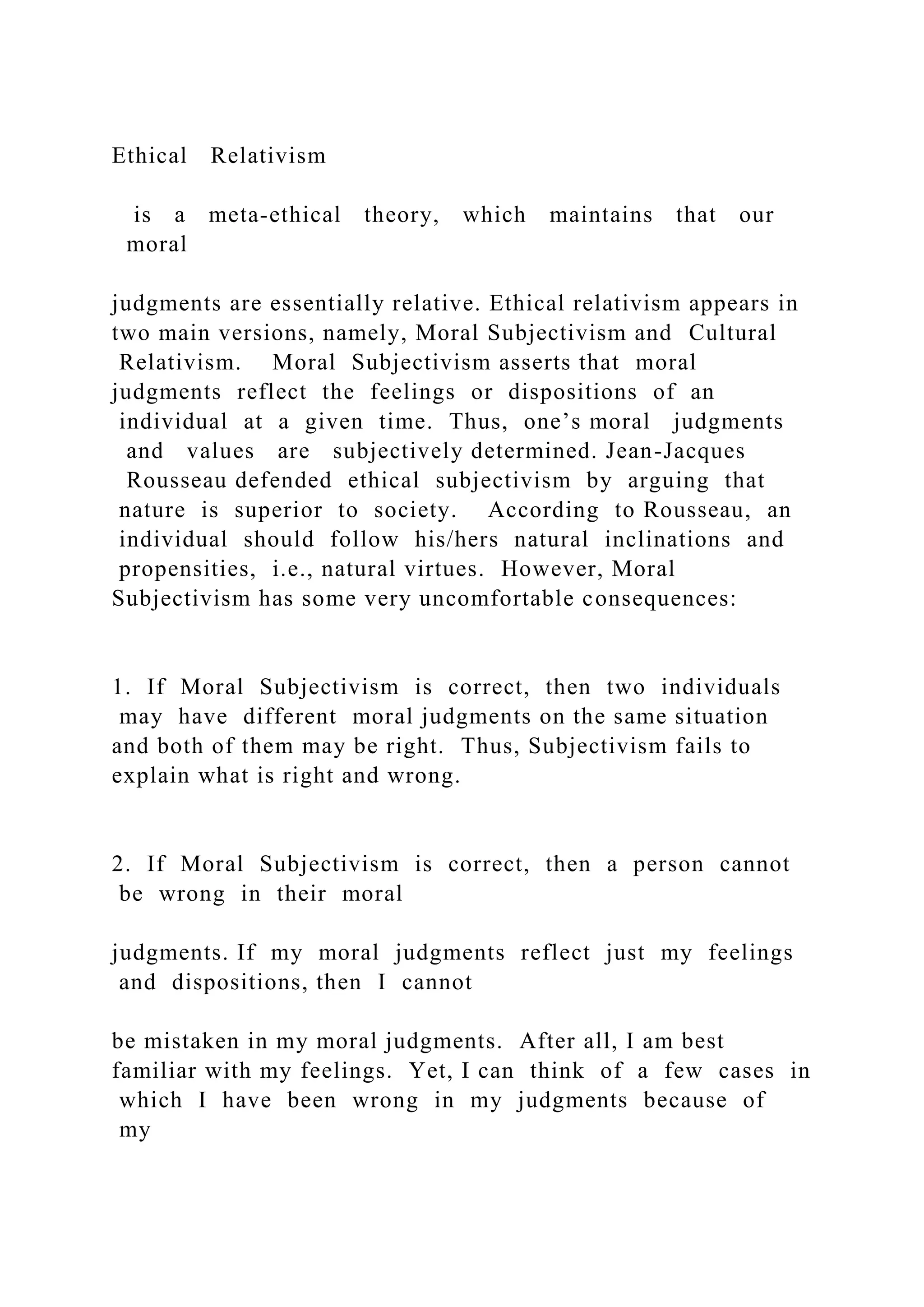 Ethical Relativism is a meta-ethical theory, which | DOCX