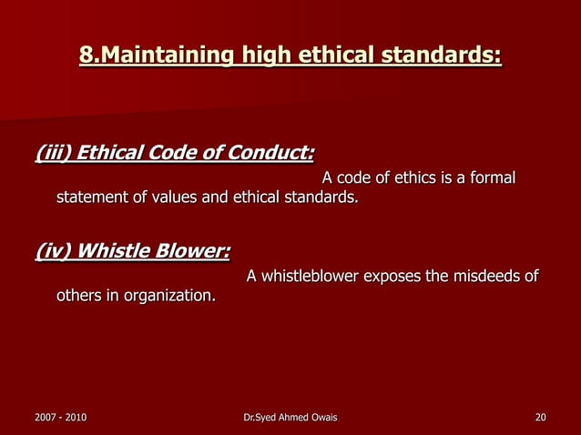 Ethical Standards in Business Organizations