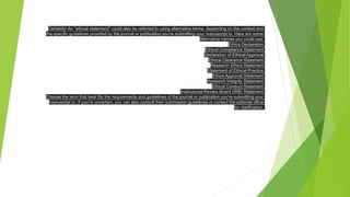 Ethical statement of paper publication in journals | PPT