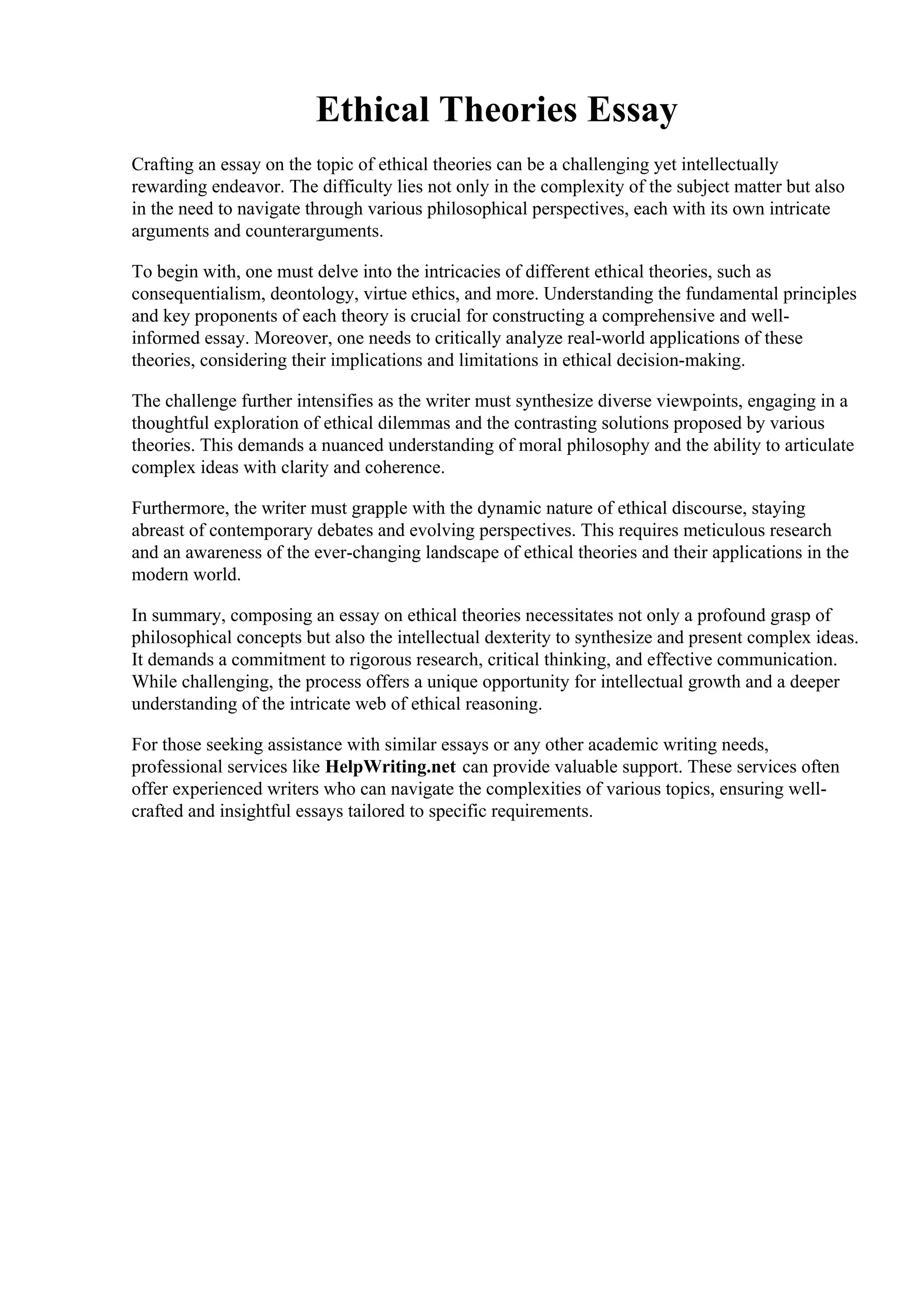 Ethical Theories Essay | PDF